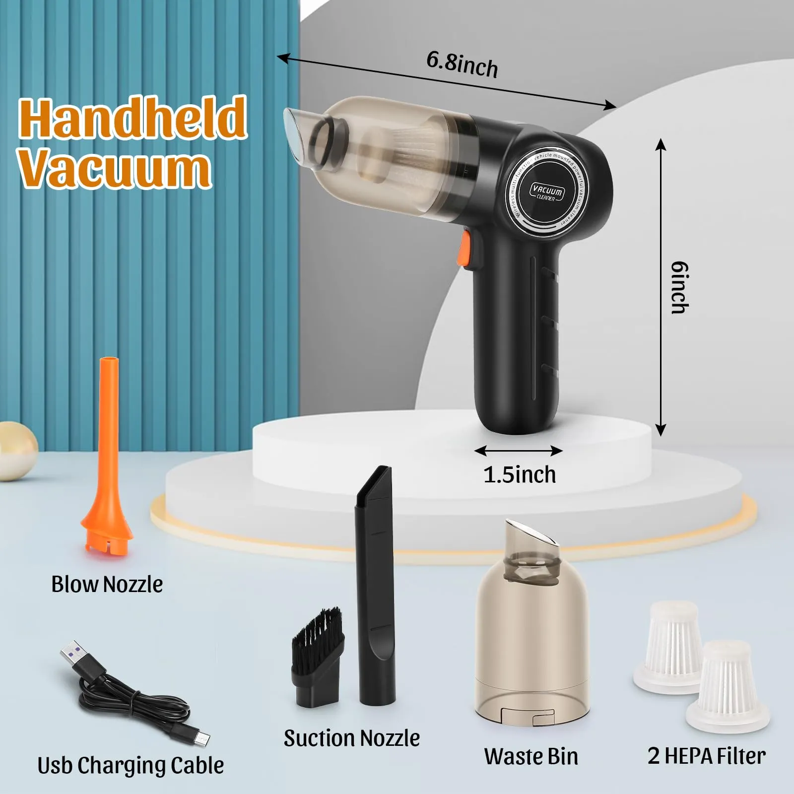 Car Vacuum Cleaner Cordless Handheld 9000 Pa Mini Vacuum With Multi ...
