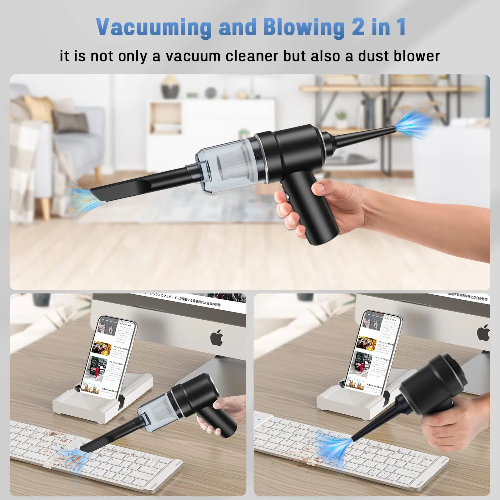 Cordless Handheld Vacuum Cleaner, Portable Rechargeable 2-in-1 Sucking ...
