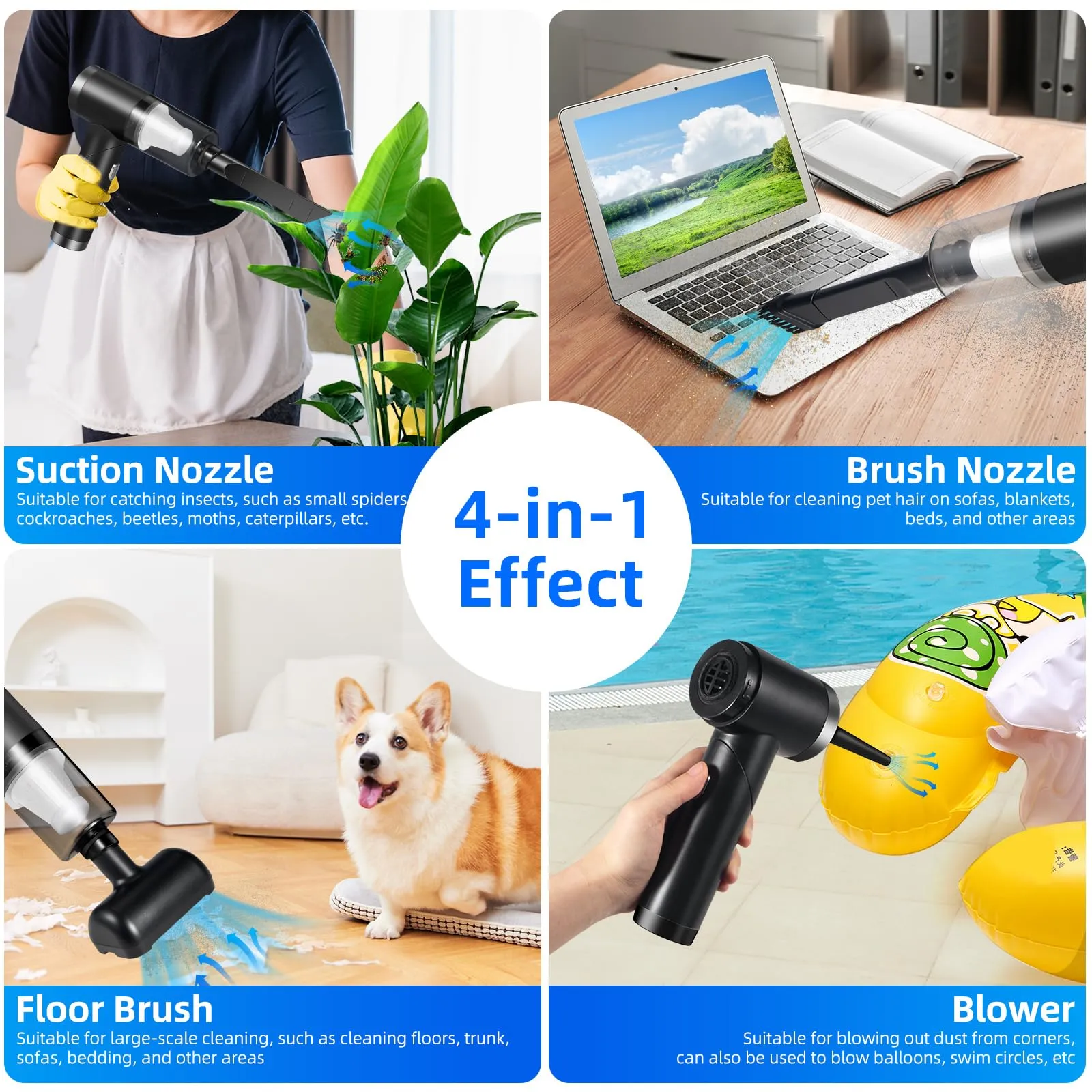 Foldable Handheld Vacuum & Blower, Cordless Rechargeable, High Power ...