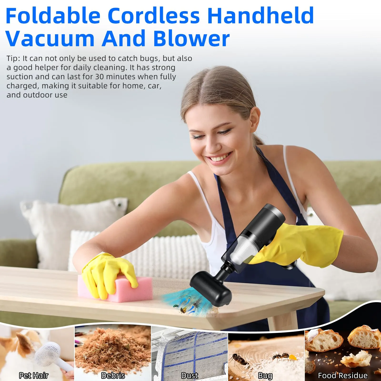 Foldable Handheld Vacuum & Blower, Cordless Rechargeable, High Power ...
