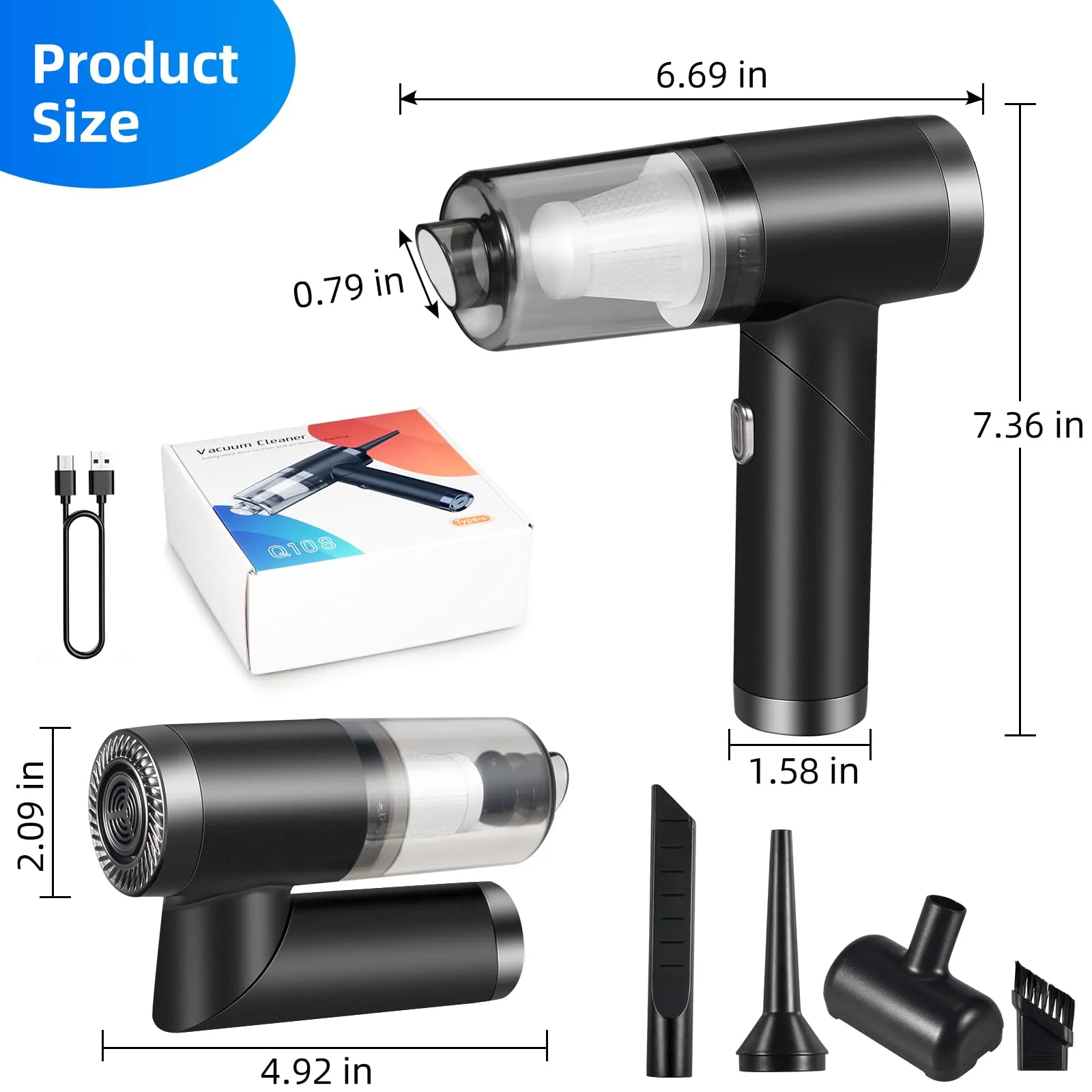 Foldable Handheld Vacuum & Blower, Cordless Rechargeable, High Power ...