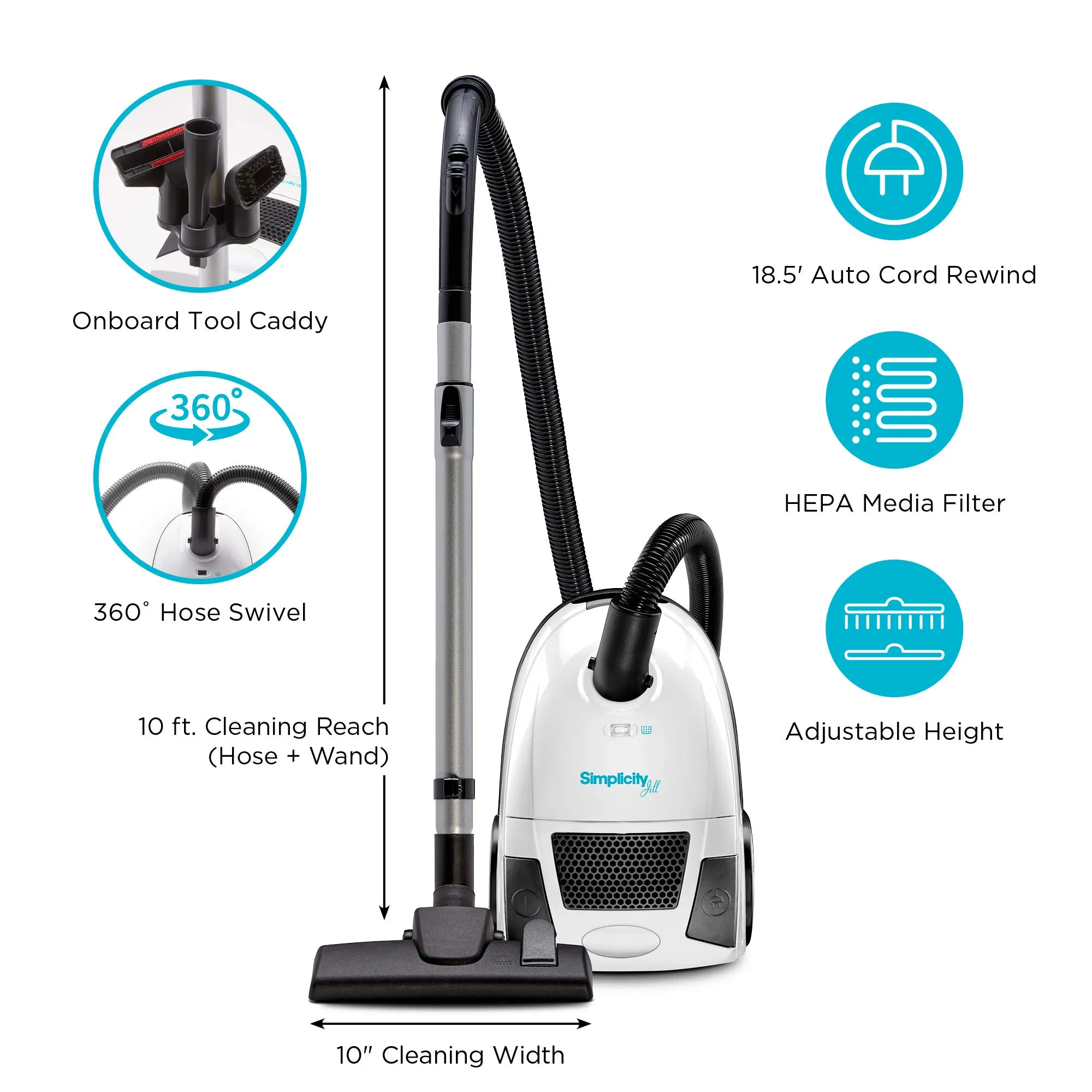 Simplicity Vacuums Jill Canister Vacuum Cleaner - Lightweight, HEPA ...