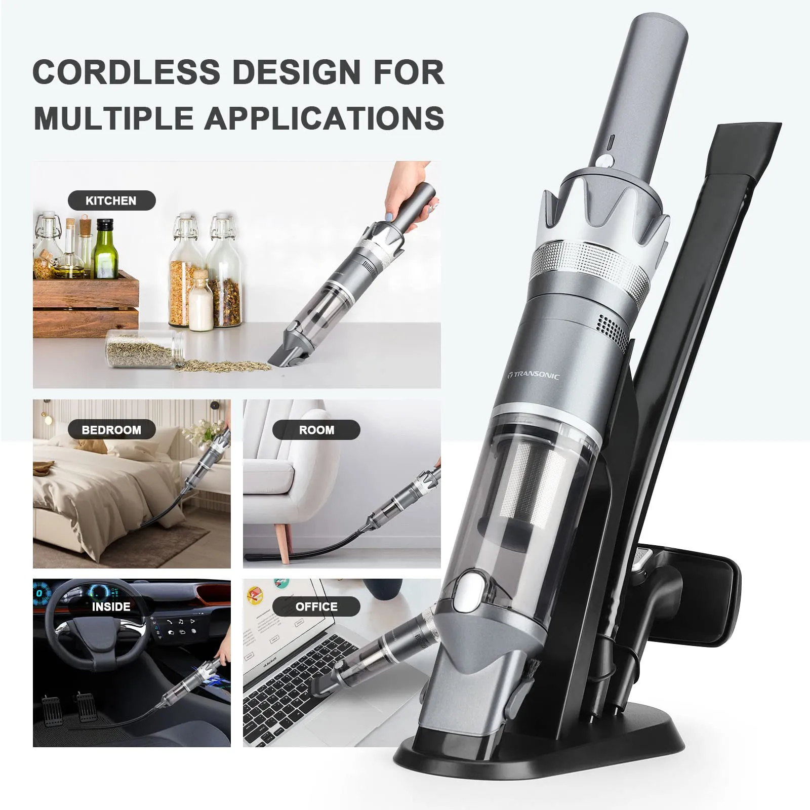 Transonic Handheld Vacuum Cleaner - Cordless, Portable, 13000PA Suction ...